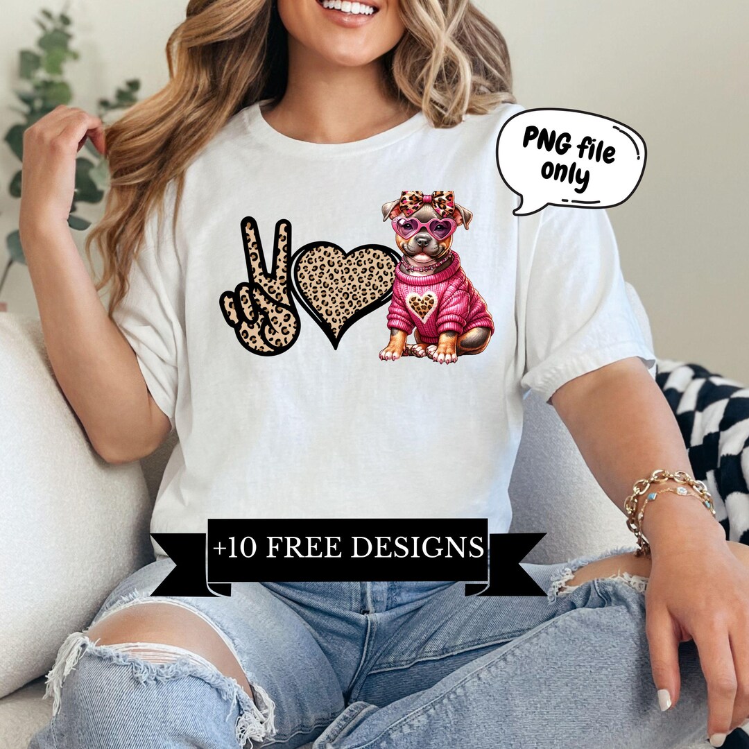 Peace Love Pitbull Png, Pitbull Valentine Png, Dog Mom Gift, Rescue ...