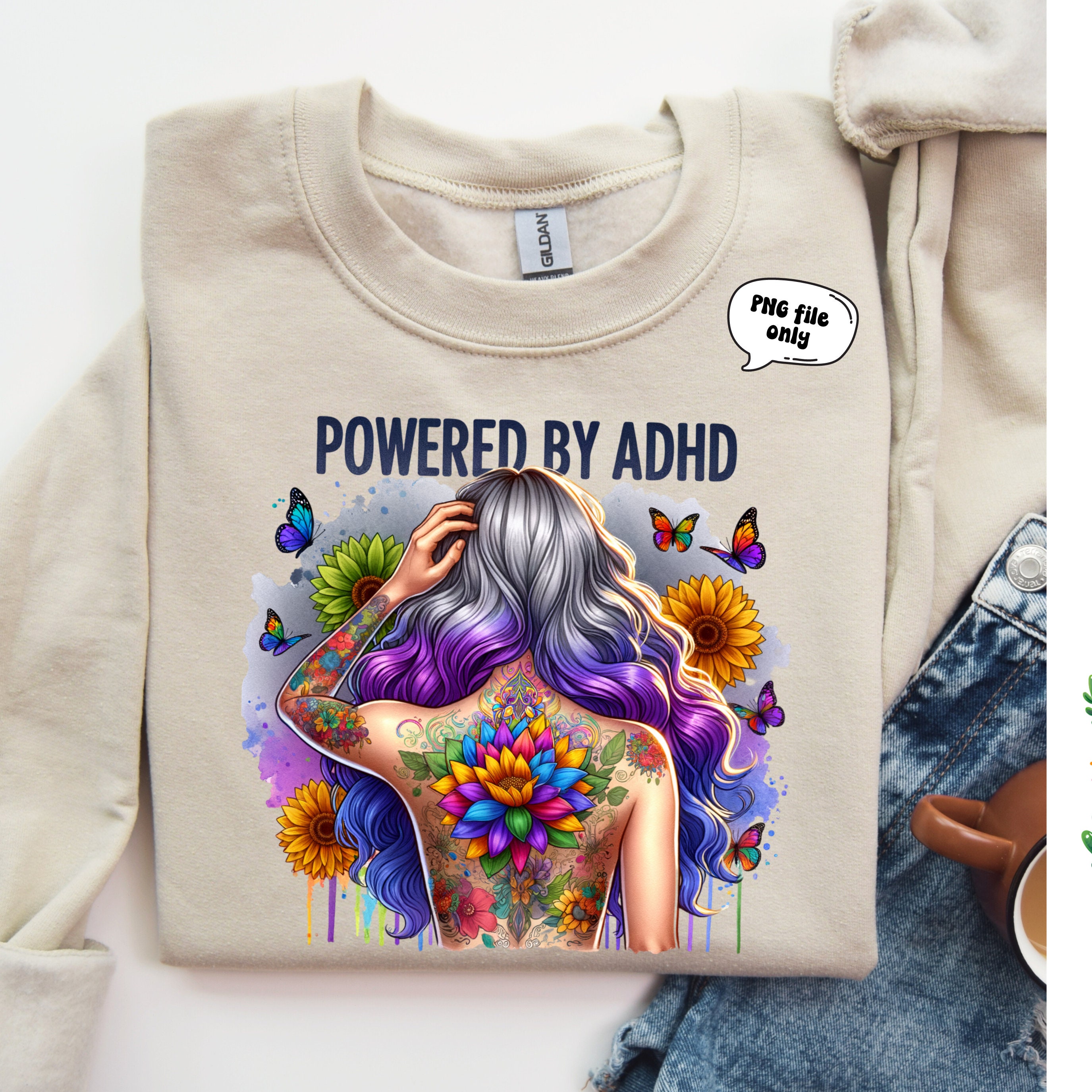 Powered by ADHD Awareness Png, Neurodivergent PNG, Sublimation Design ...