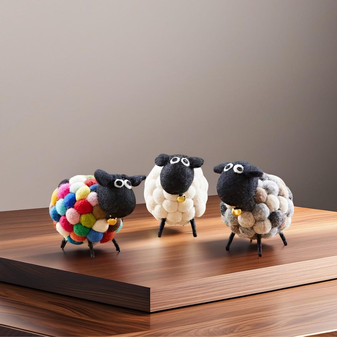 Textile Sheep Needle Felted Wool Sheep Ornament Handmade Boho Decor for ...