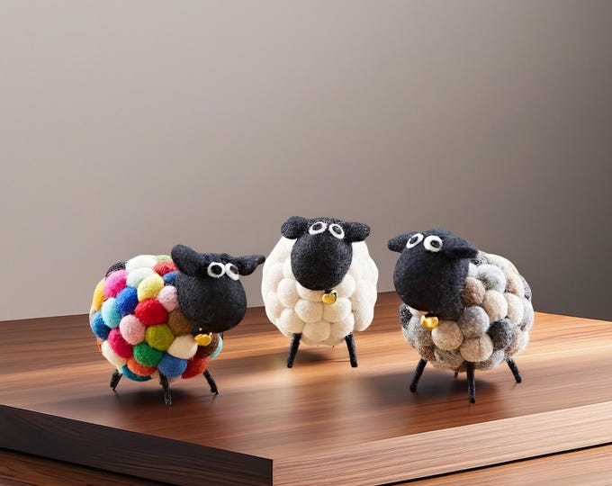 Textile Sheep Needle Felted Wool Sheep Ornament Handmade Boho Decor for ...