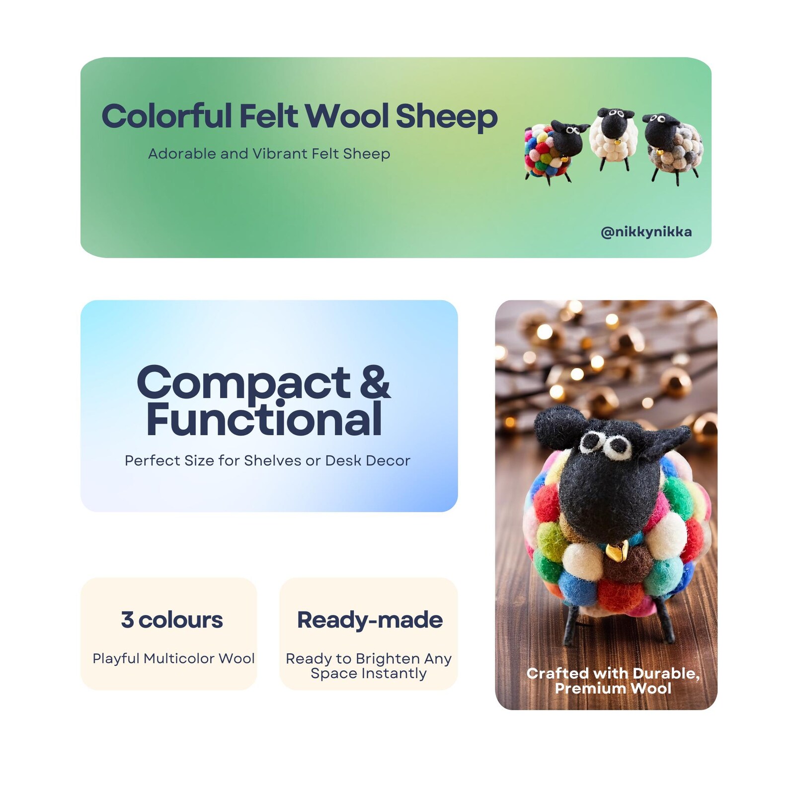 Textile Sheep Needle Felted Wool Sheep Ornament Handmade Boho Decor for ...