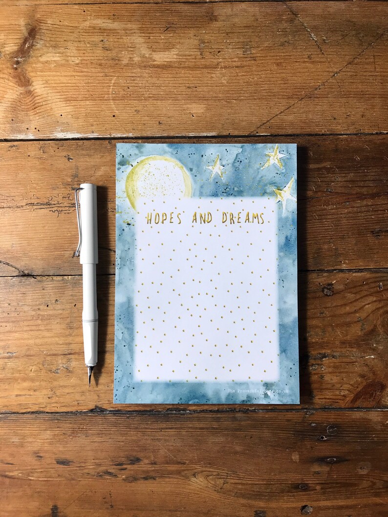 Notepad Hopes and Dreams Moon and Stars A5 Original Watercolour Design ...