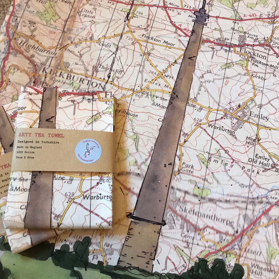 Emley Moor Mast Map Teatowel - Etsy