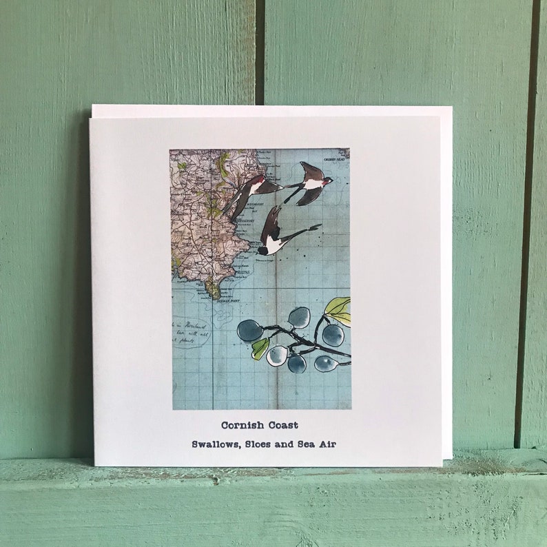 Cornish Coast Map Swallows and Sloes Celebration Card - Etsy