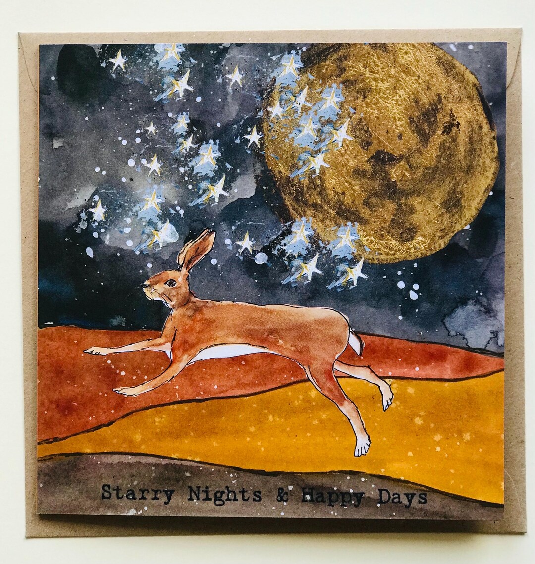 Starry Night Hare Card Blank for Your Message - Etsy