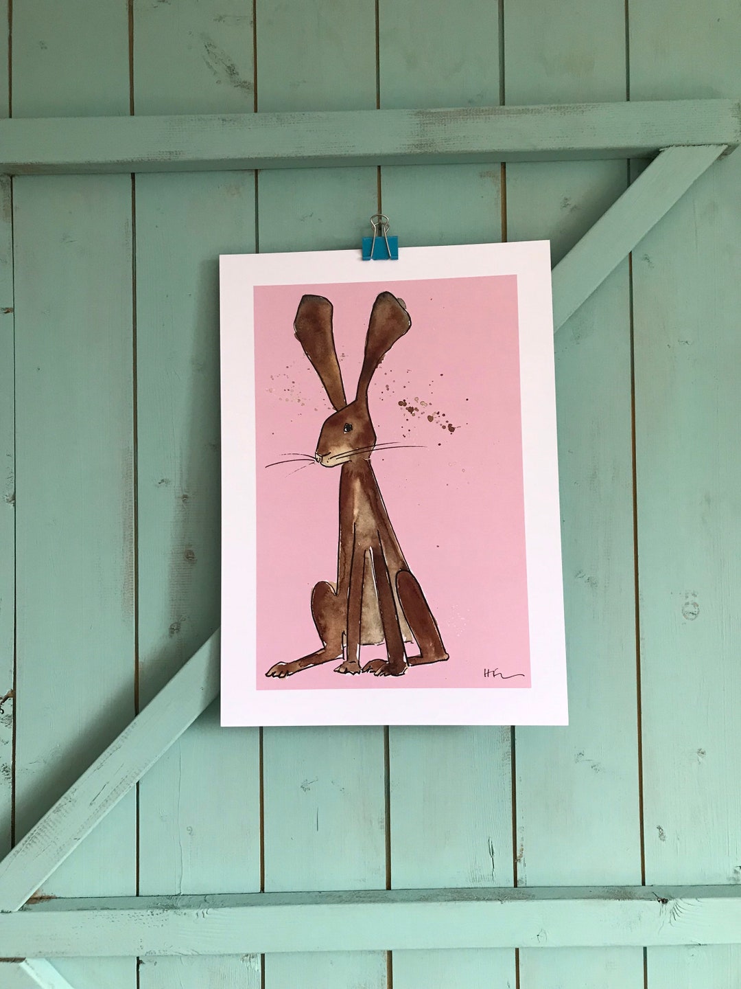 Naive Pink Dreaming Hare Original Art Gallery Wall Nursery Art Children ...