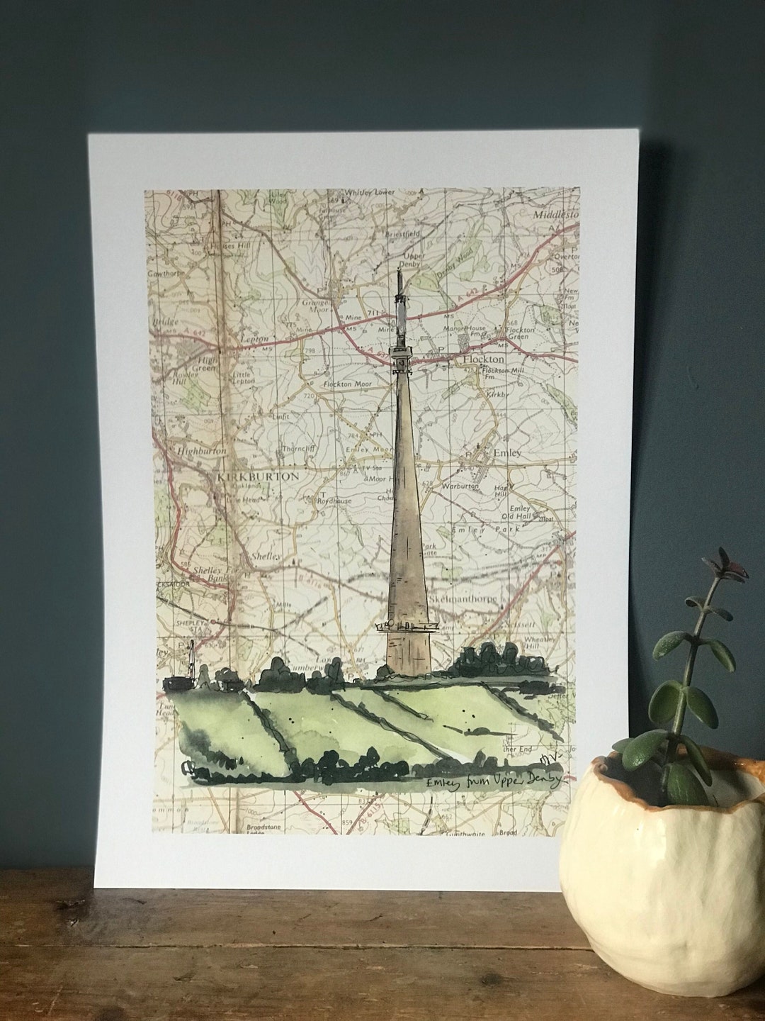 Print Emley Moor Mast With a Vintage Map Background - From an Original ...