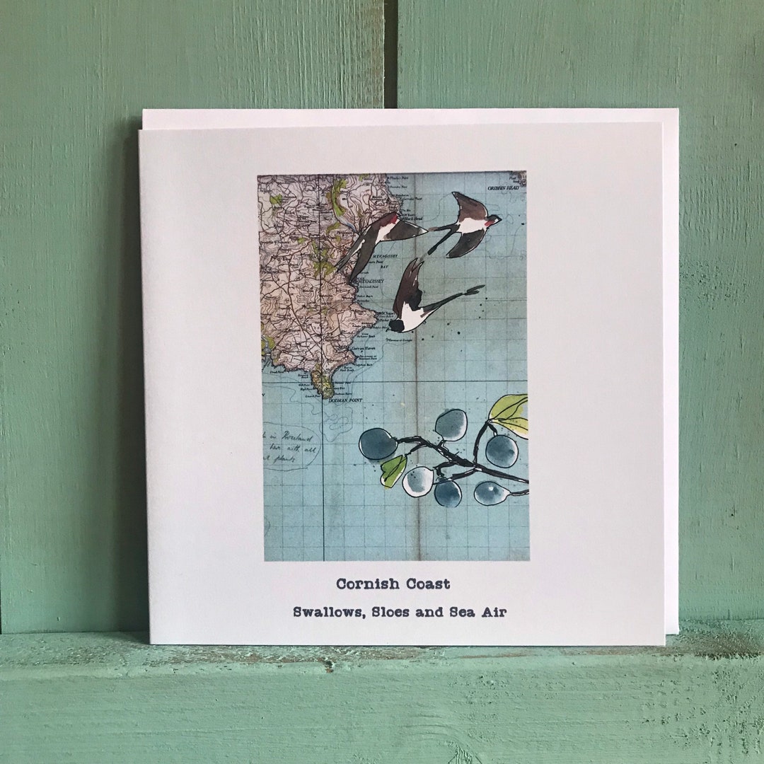 Cornish Coast Map Swallows and Sloes Celebration Card - Etsy