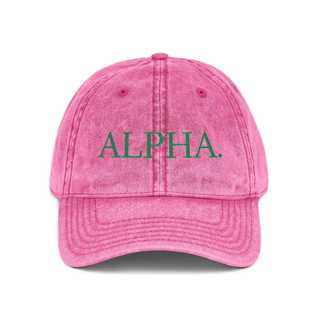 Green and Pink Vintage Embroidered Cap, Alpha Woman Hat, Distressed ...
