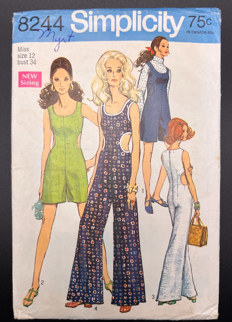 Iconic Vintage Simplicity Sewing Pattern 8244, Misses' Wide-leg Jumpsuit in Two Lengths, 1969 ...