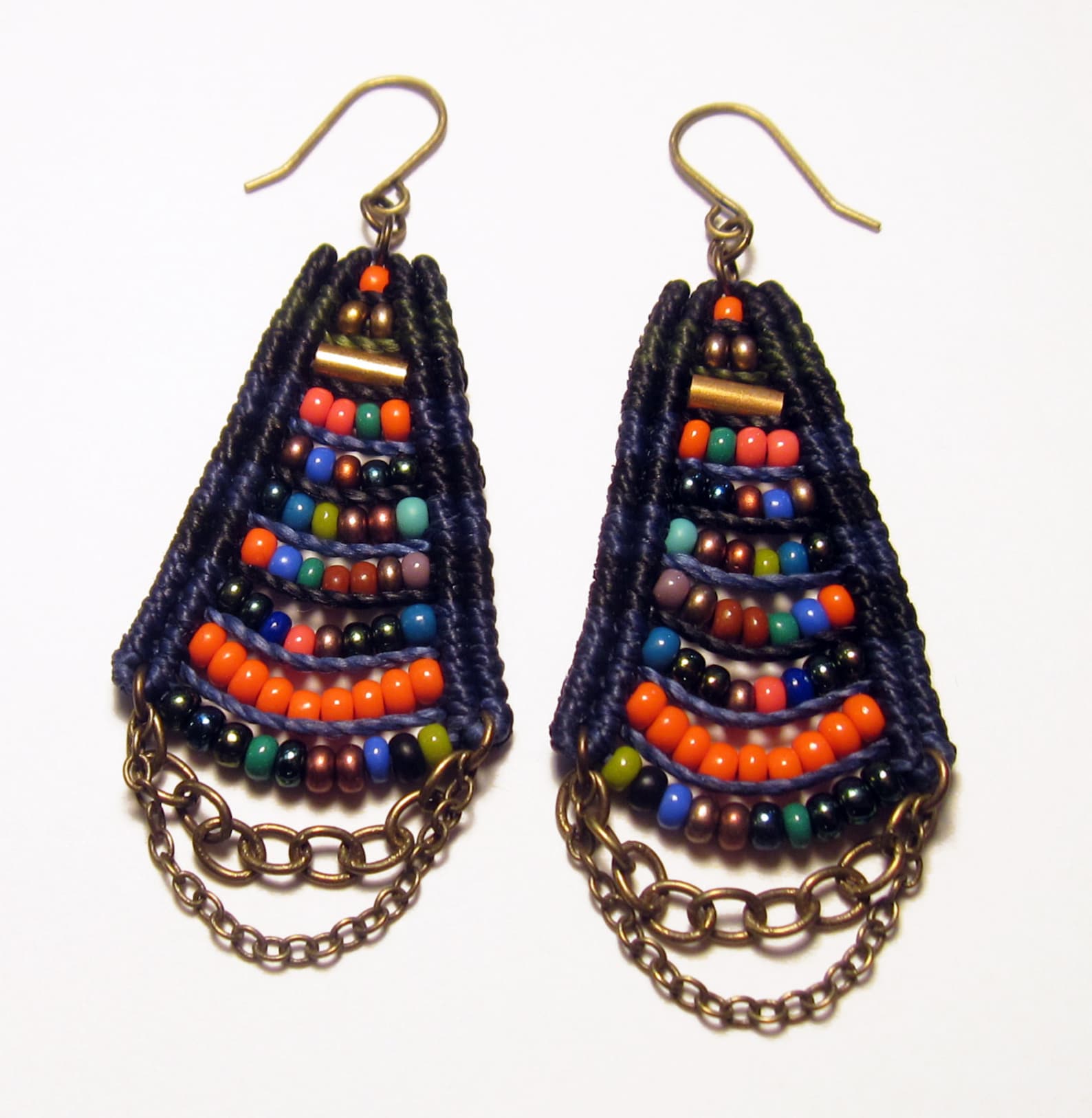 Woven Temple Earrings in Navy & Black - Etsy