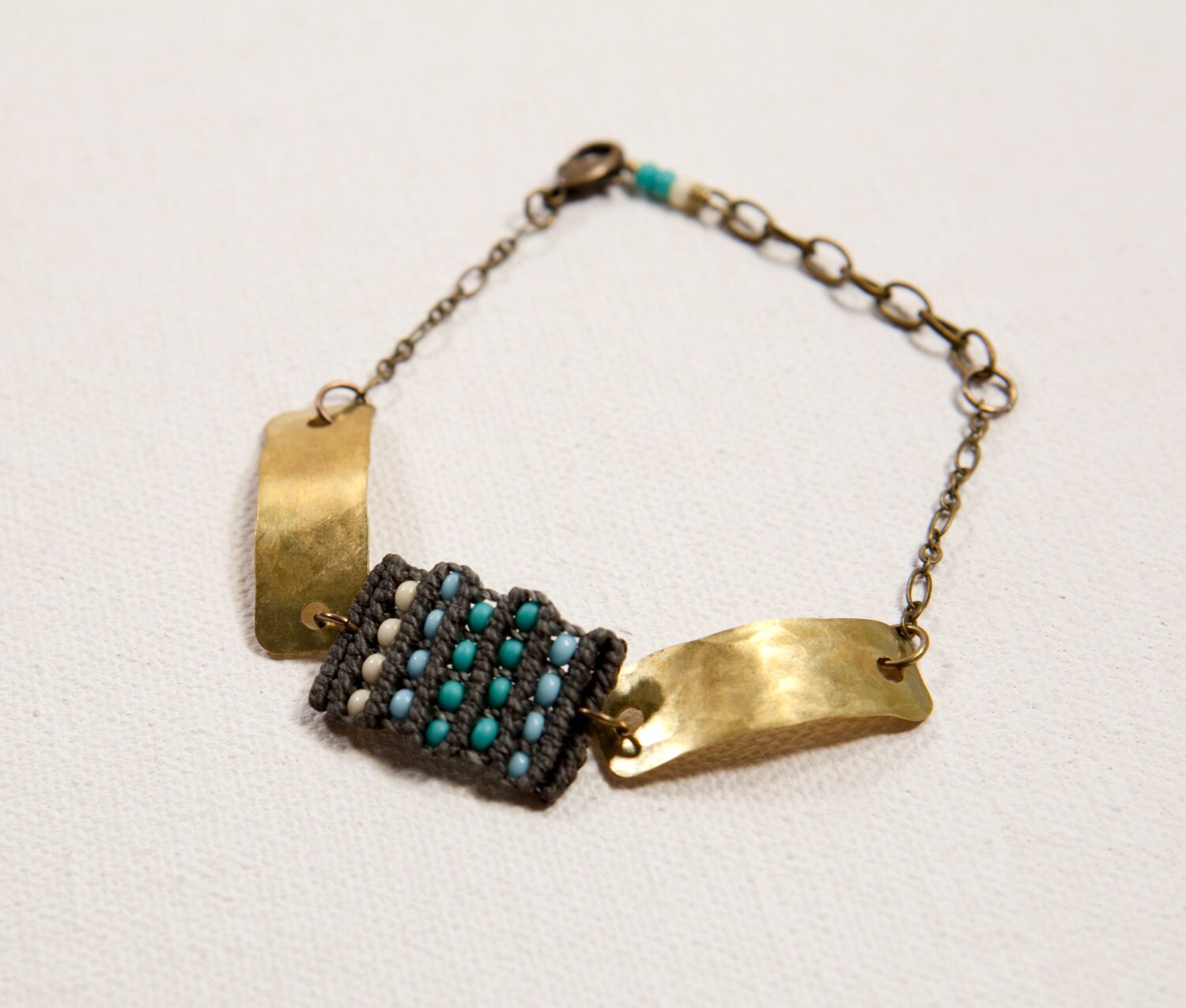 Circuit Bracelet With Hammered Brass (turquoise and Gray) - Etsy