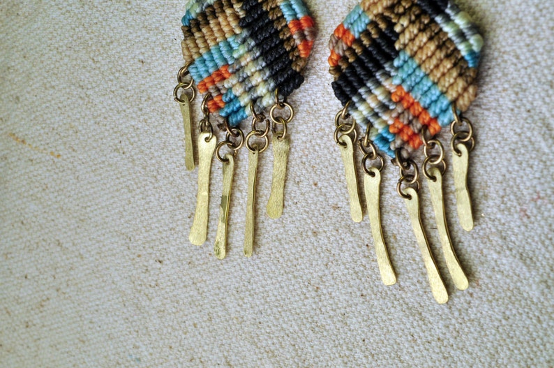 Macrame Lotus Earrings With Hand Formed Brass Dangles - Etsy