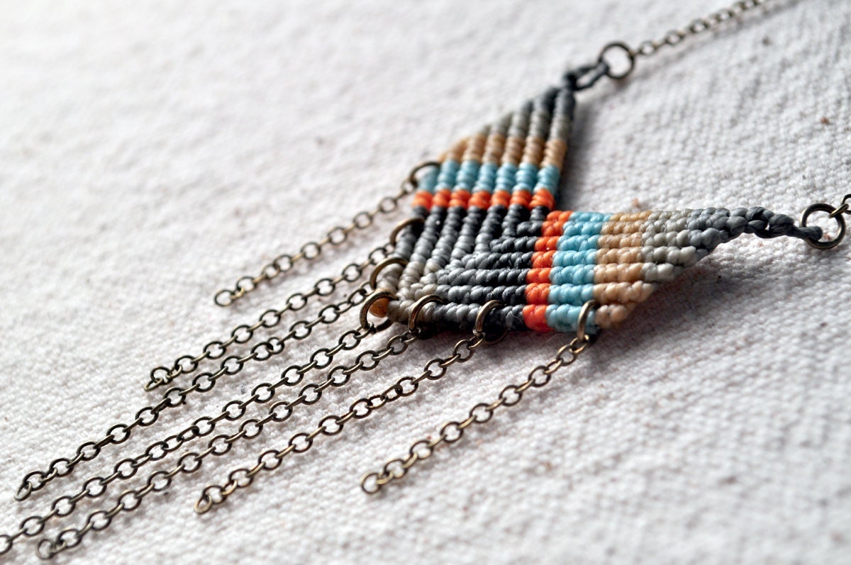 Single Chevron Necklace in Gray and Orange - Etsy