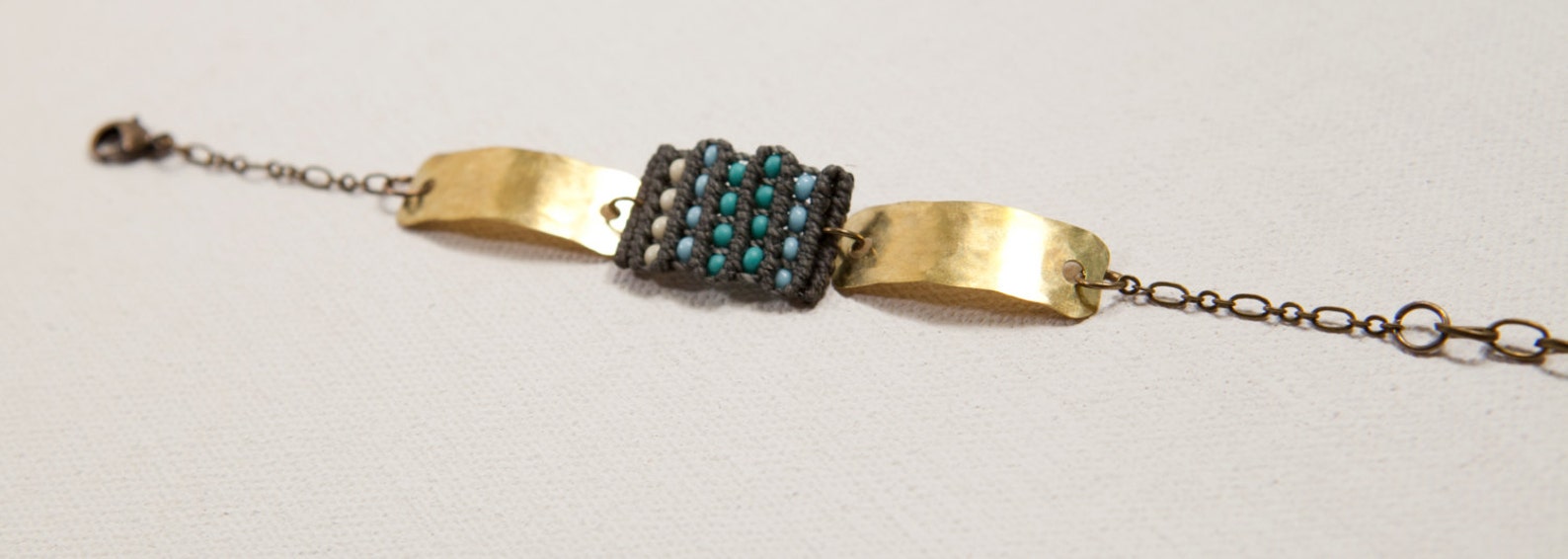 Circuit Bracelet With Hammered Brass (turquoise and Gray) - Etsy