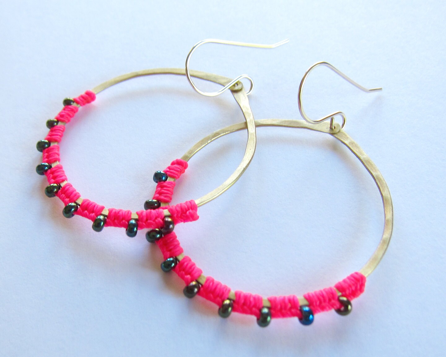 Full Moon Rising Hoops in Hot Pink and Dark Green Iridescent - Etsy