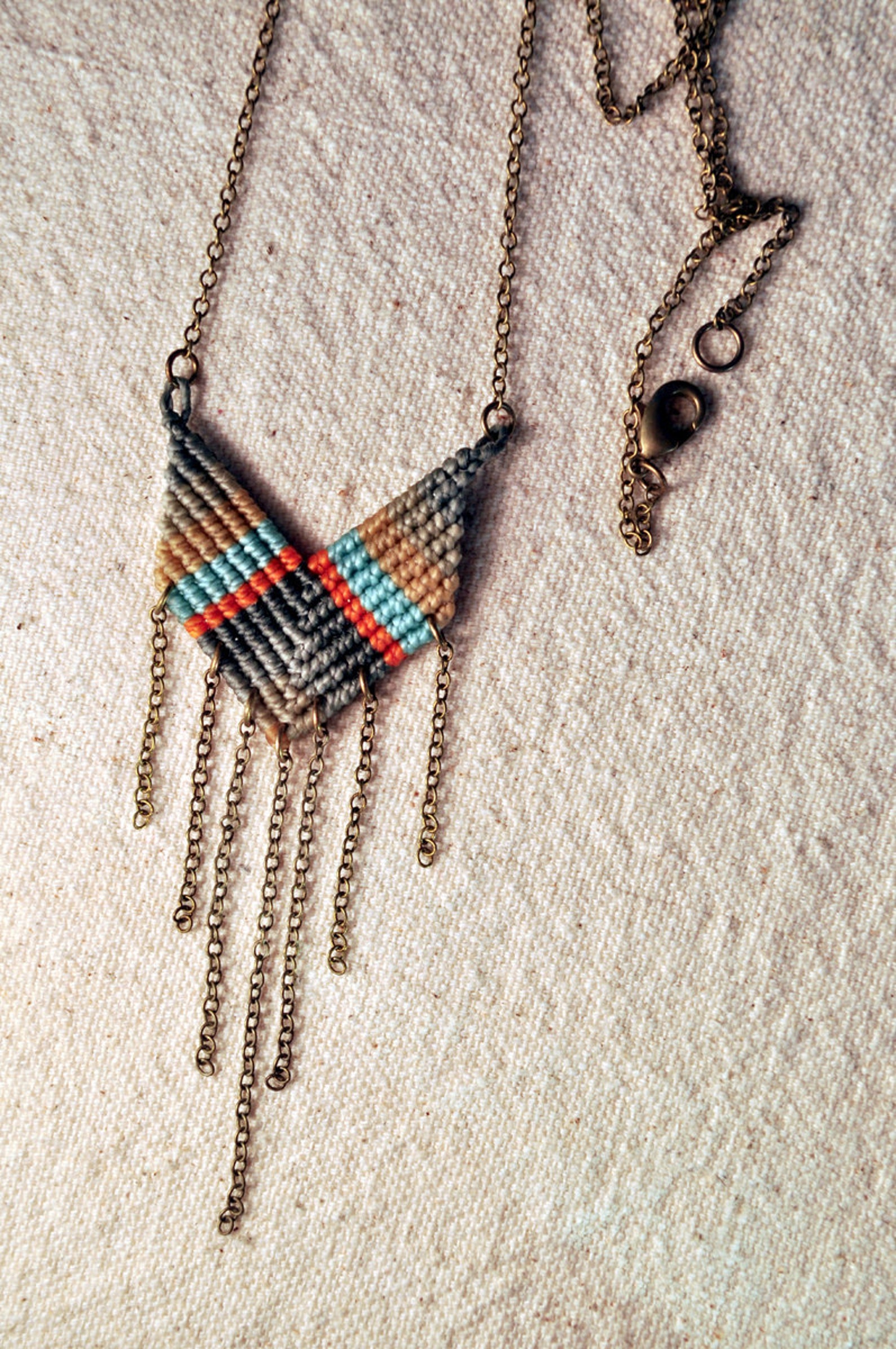 Single Chevron Necklace in Gray and Orange - Etsy