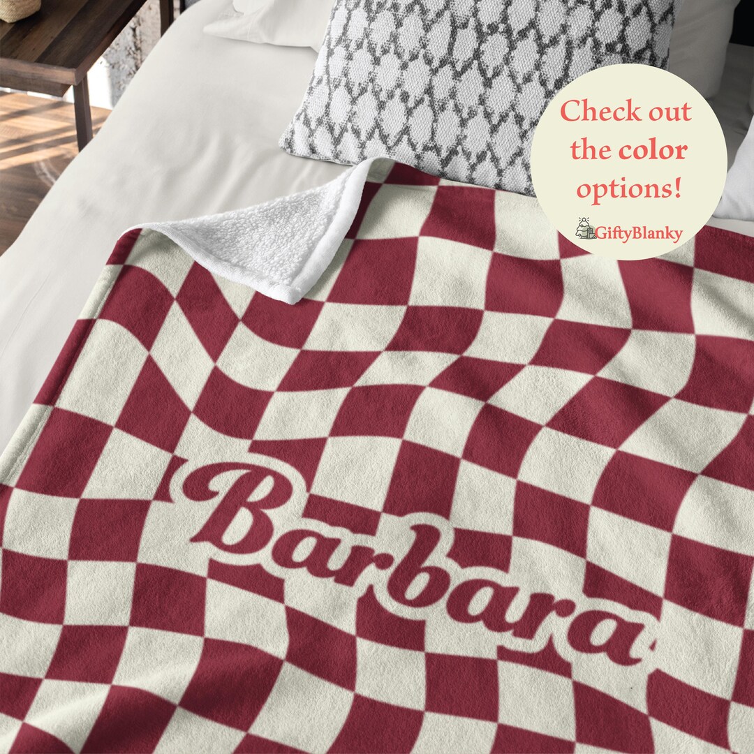 Personalized Retro Style Name Blanket, Custom Vintage Checkered Blanket ...