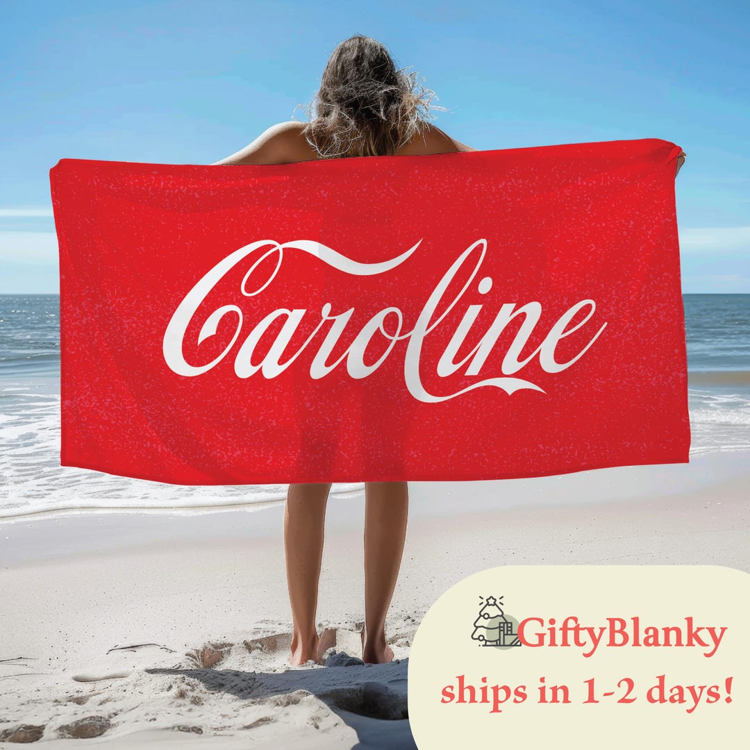 Custom Cola Name Beach Towel - Red Coke Inspired Towel - Personalized ...