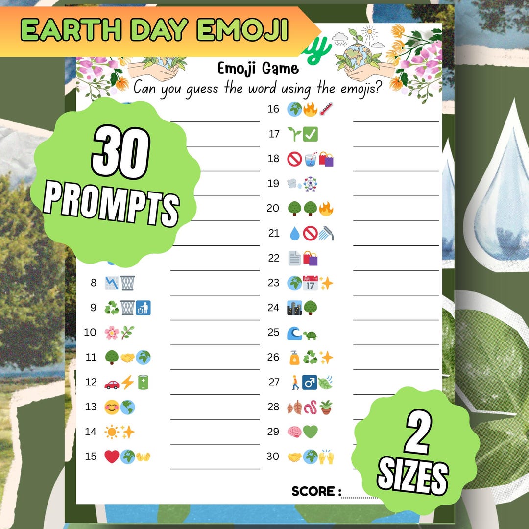 Earth Day Emoji Game, 30 Prompts Pictionary, Nature & Environment ...