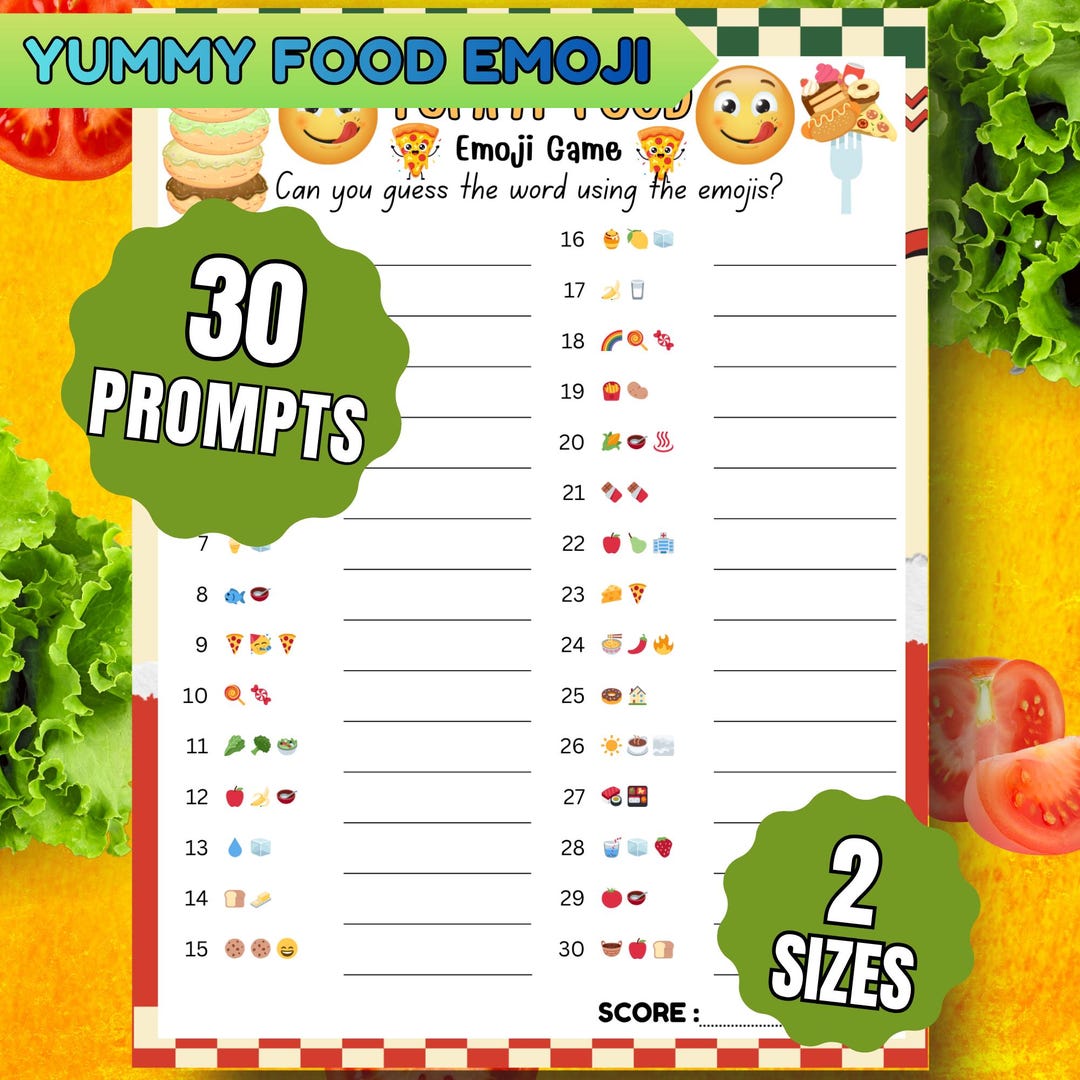 Food Emoji Pictionary Game, 30 Prompts for Kids, Preschool Morning Work ...