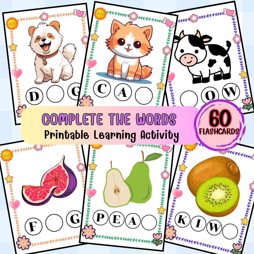 Complete the Word Flashcards, Spelling & Writing Activity, Alphabet ...
