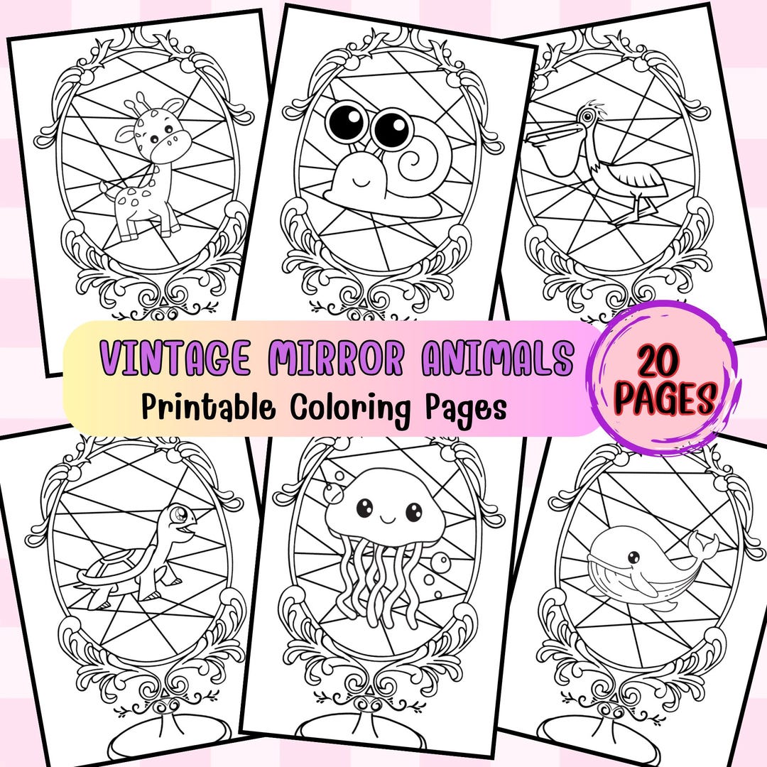 Vintage Mirror Animals Printable Coloring Pages – Fun Creative Digital ...