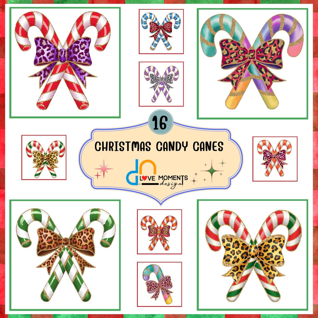 Girly Coquette Christmas Candy Canes PNG Clipart, Colorful Glitter ...