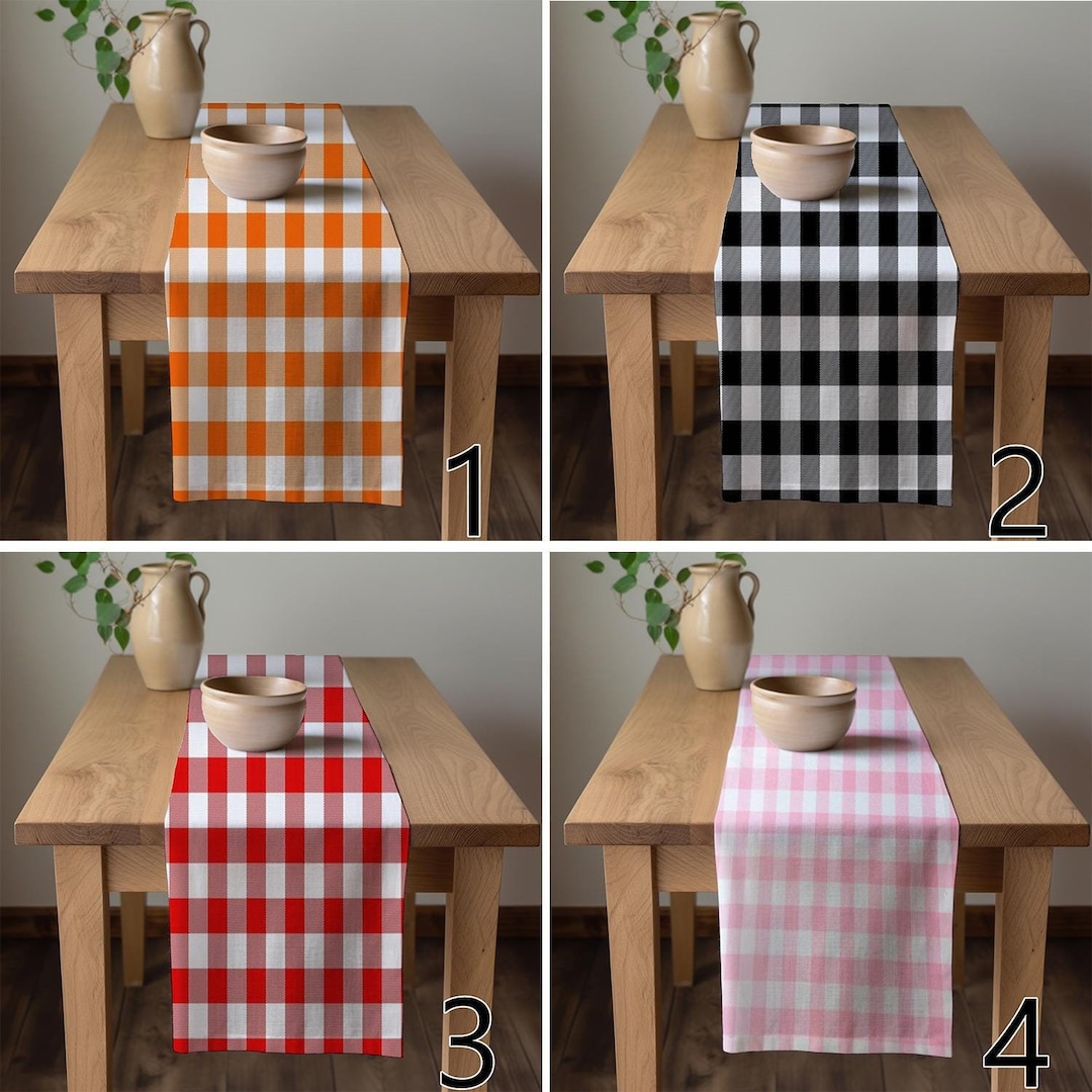 Gingham Table Runner - Dining Table Decor in Black, Pink, Red & Orange ...