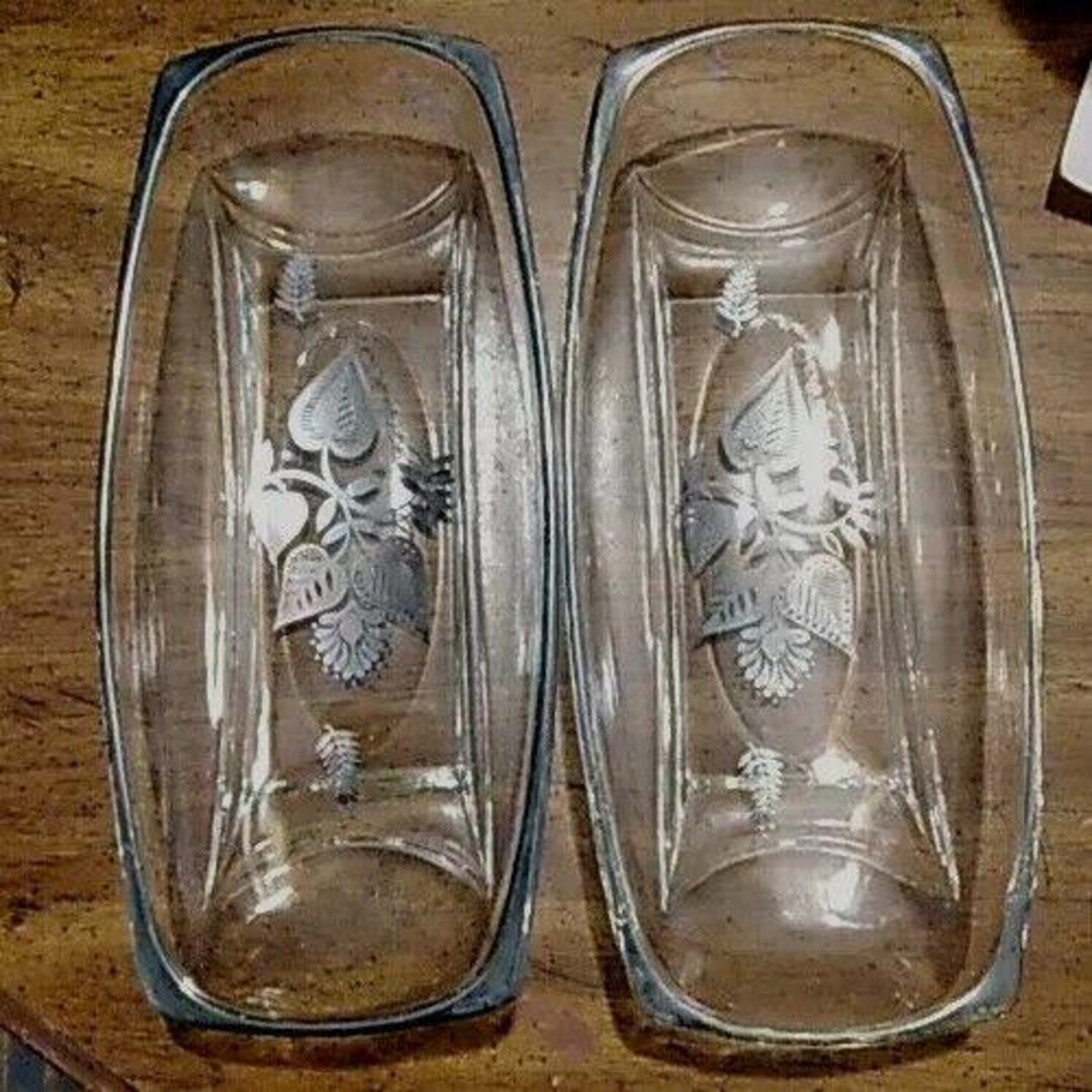 2 Georges Briard Silver Overlay Glass Relish Plates MCM Vtg Retro - Etsy