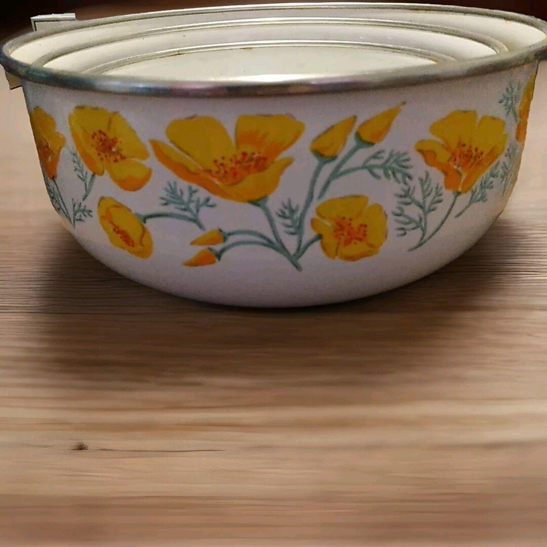 VTG Kobe Kitchen Yellow Poppy Enamelware 3pc Nesting Bowl Set Japan ...