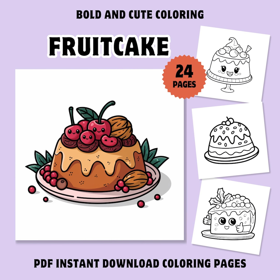 Fruitcake Coloring Pages | Bold and Easy Coloring | Christmas Dessert ...
