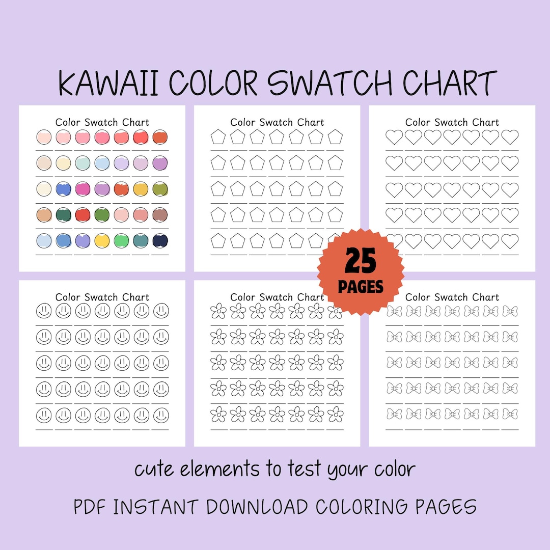 Kawaii Color Swatch Chart: 24 Printable Pages (PDF Download) - Etsy