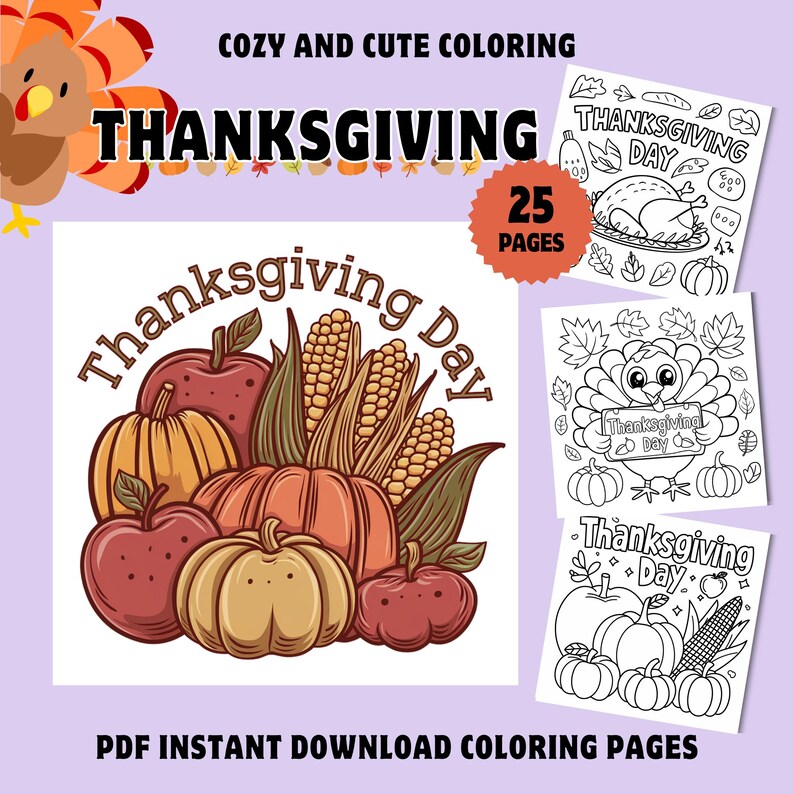 Thanksgiving Coloring Pages, 30 Easy Holiday Designs (PDF Download) - Etsy