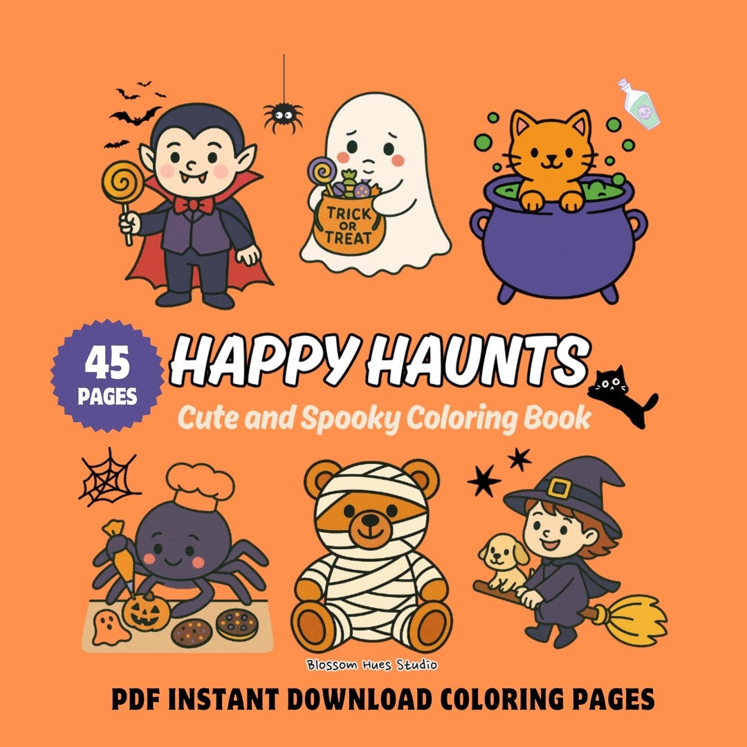 Happy Haunts Halloween Coloring Book for Adults and Kids With Bold ...