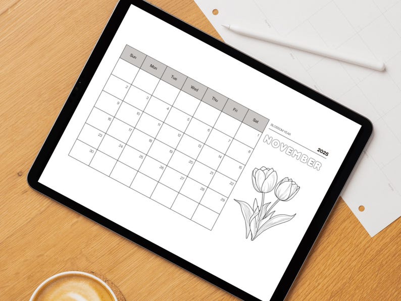 Calendario 2025 imprimible con flores para colorear / Planificador ...