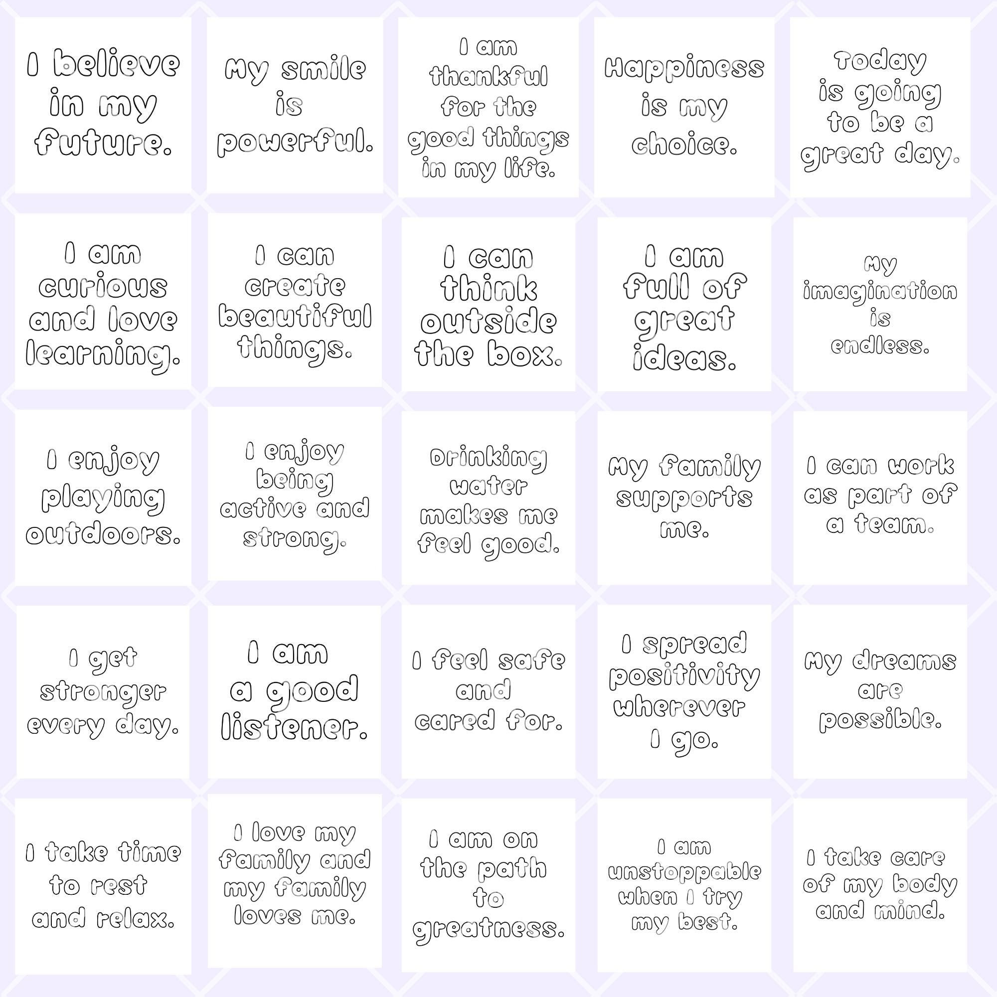 Positive Affirmation Coloring Card for Kids Boost Confidence Creativity ...