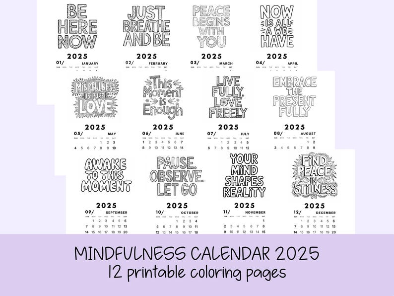 2025 Calendar Printable Mindfulness Coloring Monthly Planner Monthly ...