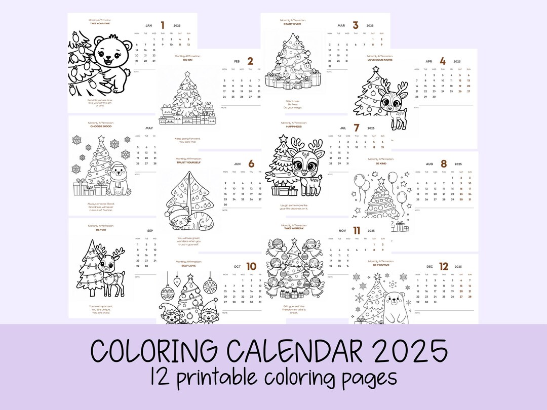 Calendario 2025 para imprimir, calendario para colorear con árbol de ...