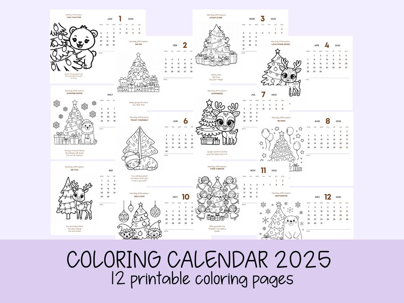 Calendario 2025 para imprimir, calendario para colorear con árbol de ...