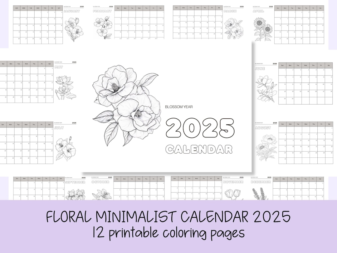 2025 Calendar Printable Floral Coloring Monthly Planner & Calendar Set ...