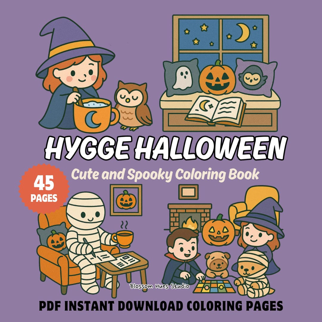 Hygge Halloween Cute Spooky Coloring Book for Adults and Teens | Cozy ...