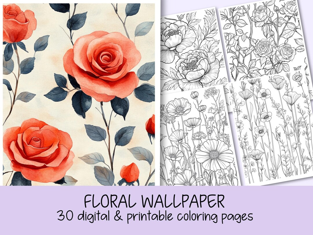 Floral Wallpaper Coloring Pages for Adults | Festive Holiday Flowers ...