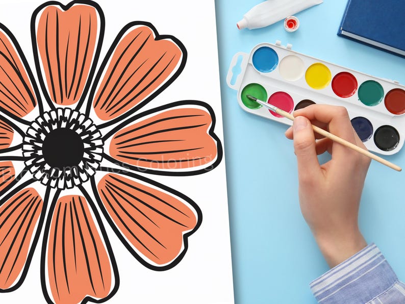 Flower Coloring Pages for Kids: Bold & Easy Art (printable PDF) - Etsy