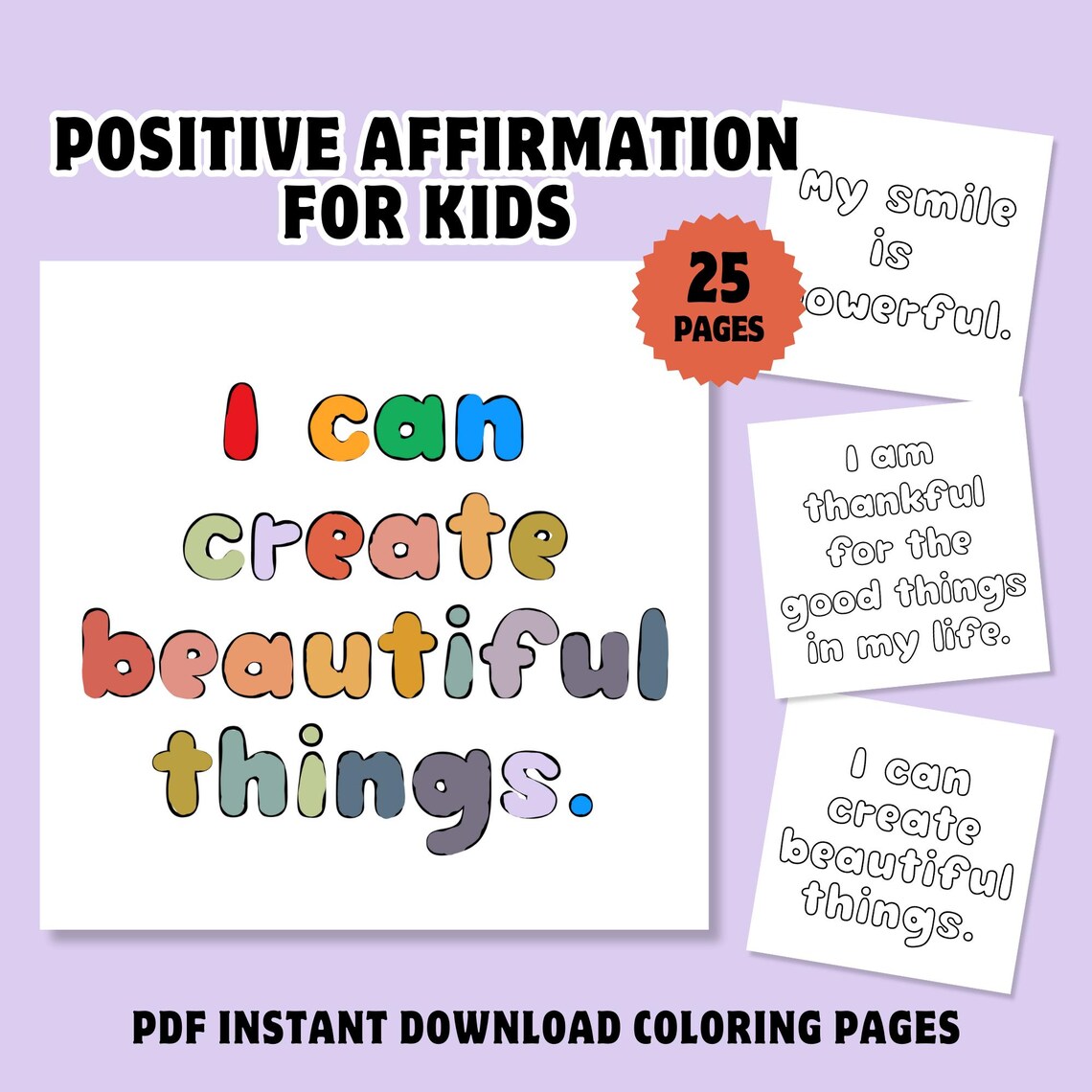 Positive Affirmation Coloring Cards for Kids: Mindful Coloring (PDF) - Etsy