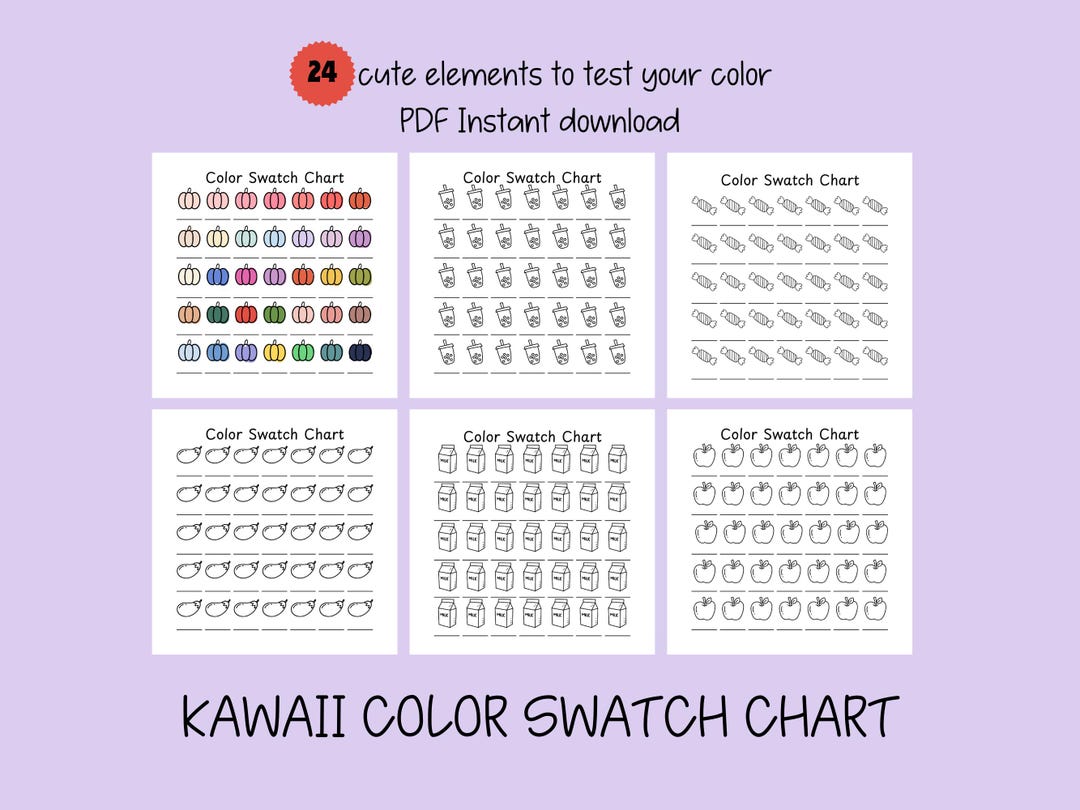 Blank Color Swatch Chart PDF Kawaii Color Palette Tester for Coloring ...