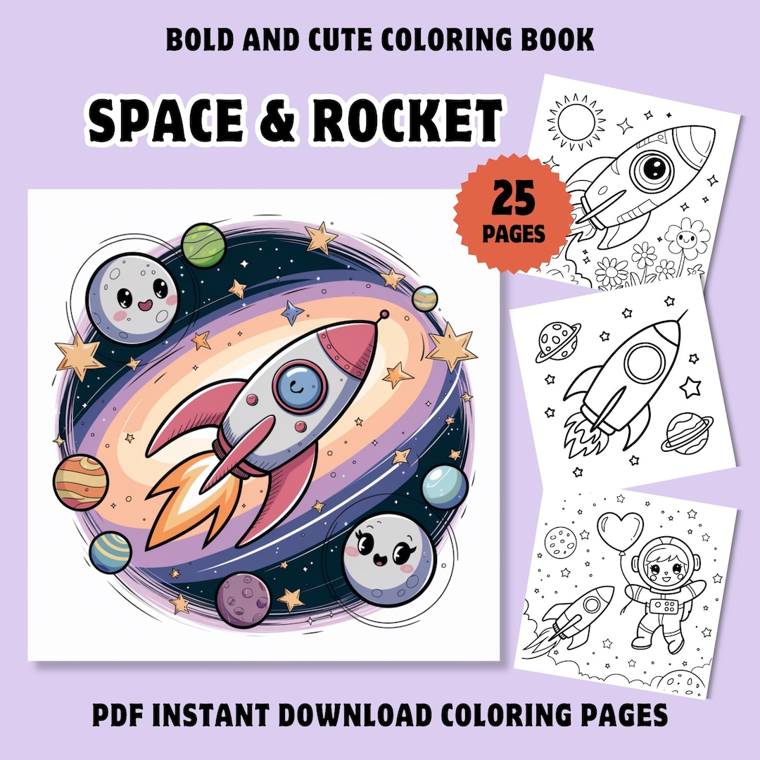 Space & Rocket Coloring Pages Bold and Easy Designs for Kids Fun ...