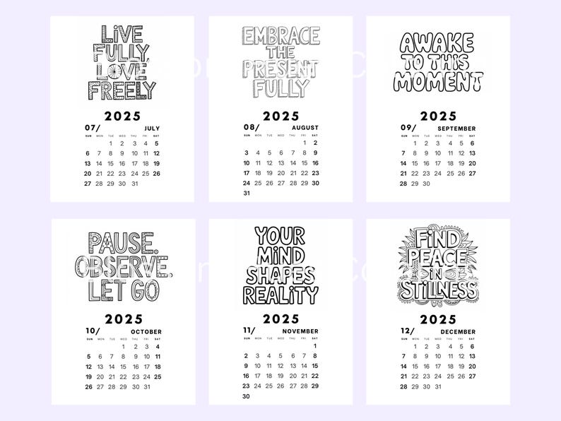 2025 Calendar Printable Mindfulness Coloring Monthly Planner Monthly ...