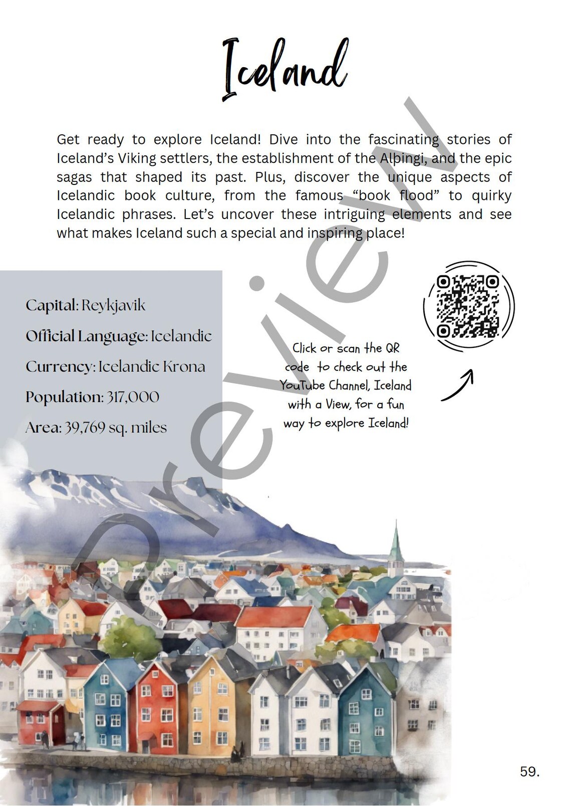 Iceland Book Culture Lesson Printable Homeschool Geography & Culture ...
