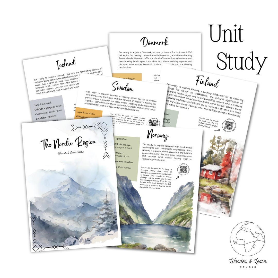 Nordic Countries Unit Study Printable Geography Lessons European ...